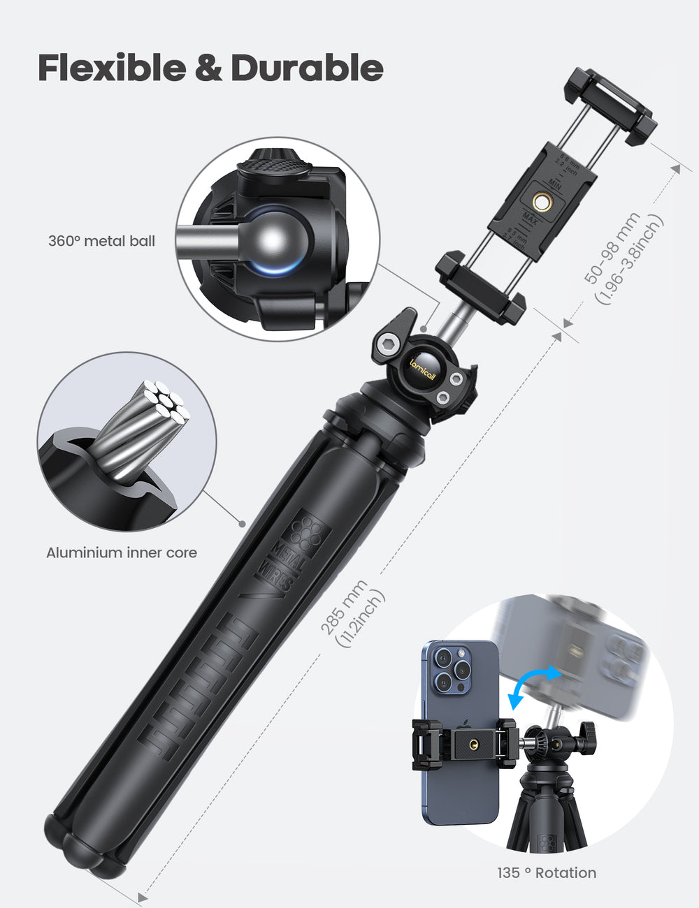 Phone Tripod - 3 in 1 Tripod Stand with Wireless Remote for iPhone and ...